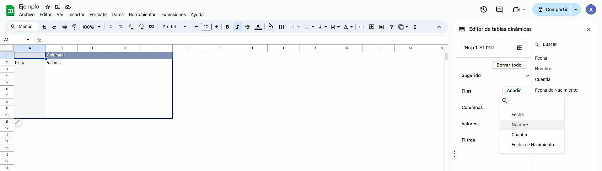 Crear y editar tablas dinámicas en Google Sheets - IONOS MX